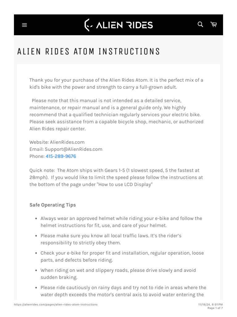 Alien Rides Atom - User Manual & Safe Operating Tips For Your New E ...