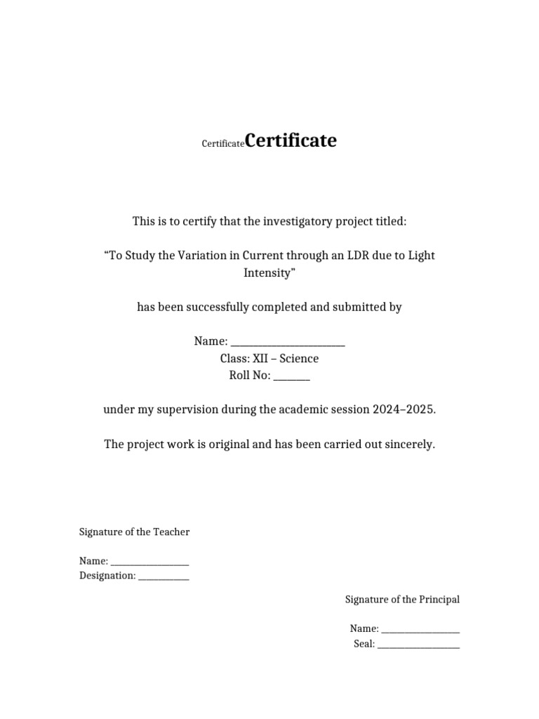 LDR Physics Project Class12 Final Complete | PDF | Resistor | Electrical Network