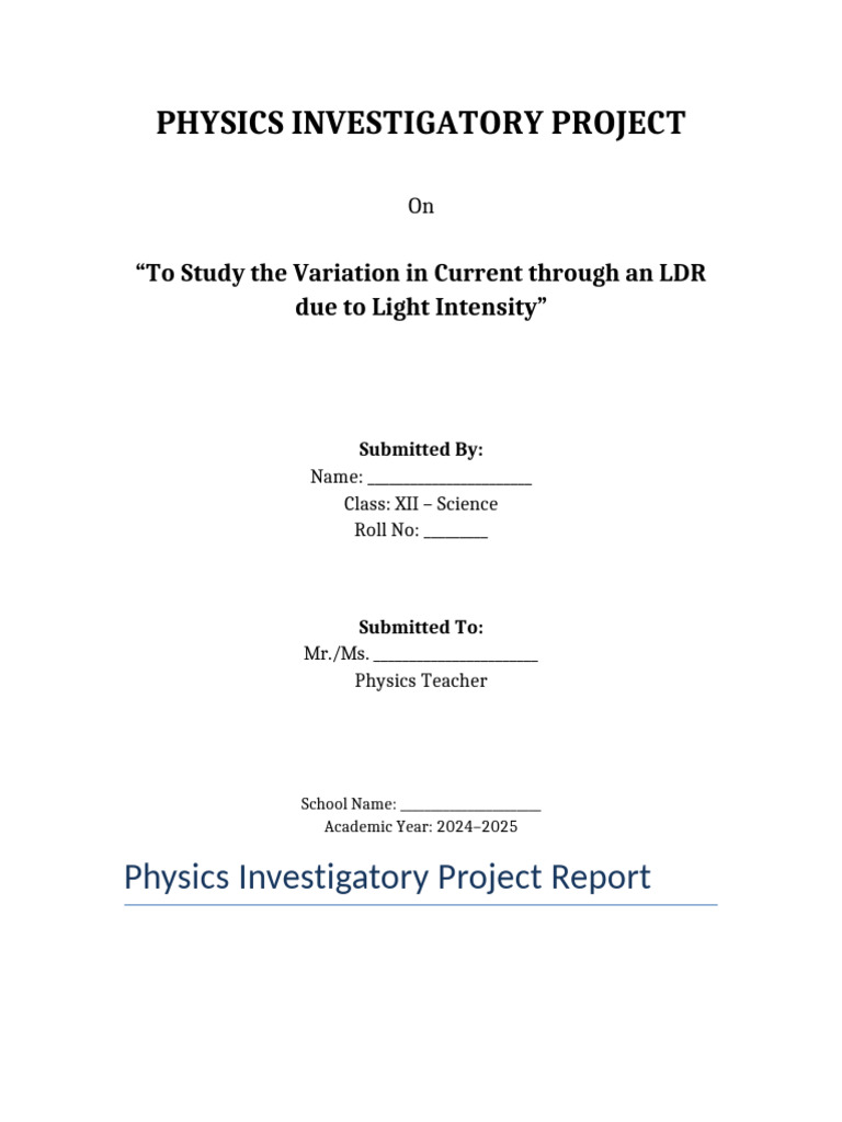 LDR Physics Project Class12 With Cover | PDF | Electric Current | Resistor