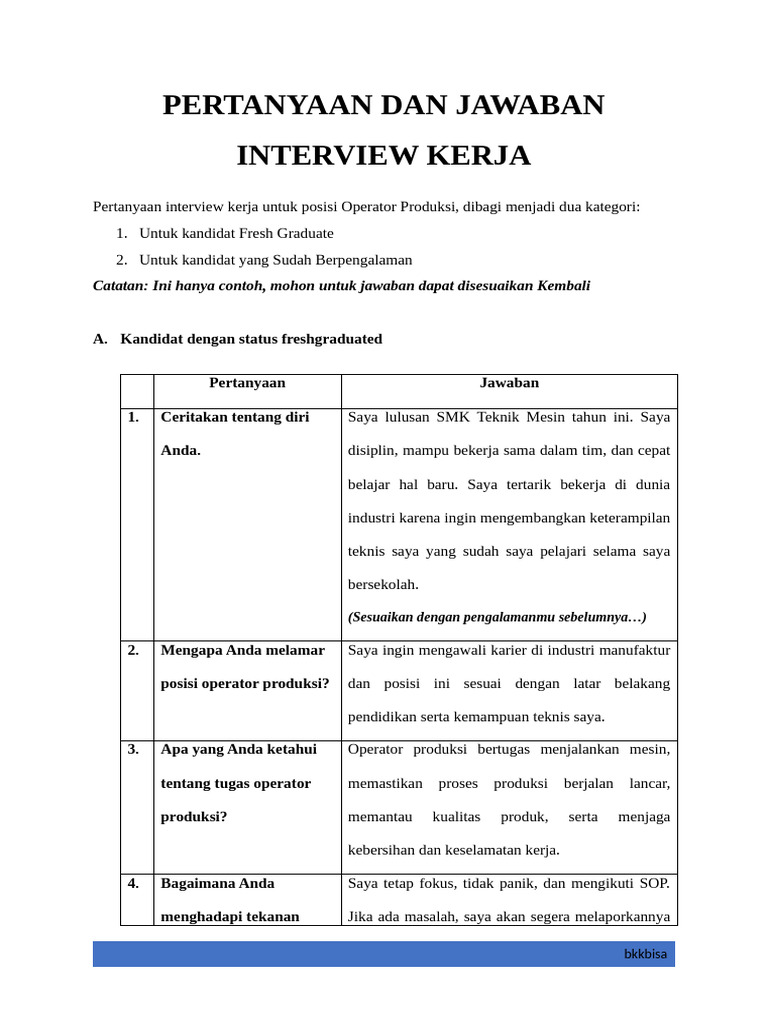 Pertanyaan Dan Jawaban Interview Kerja | PDF