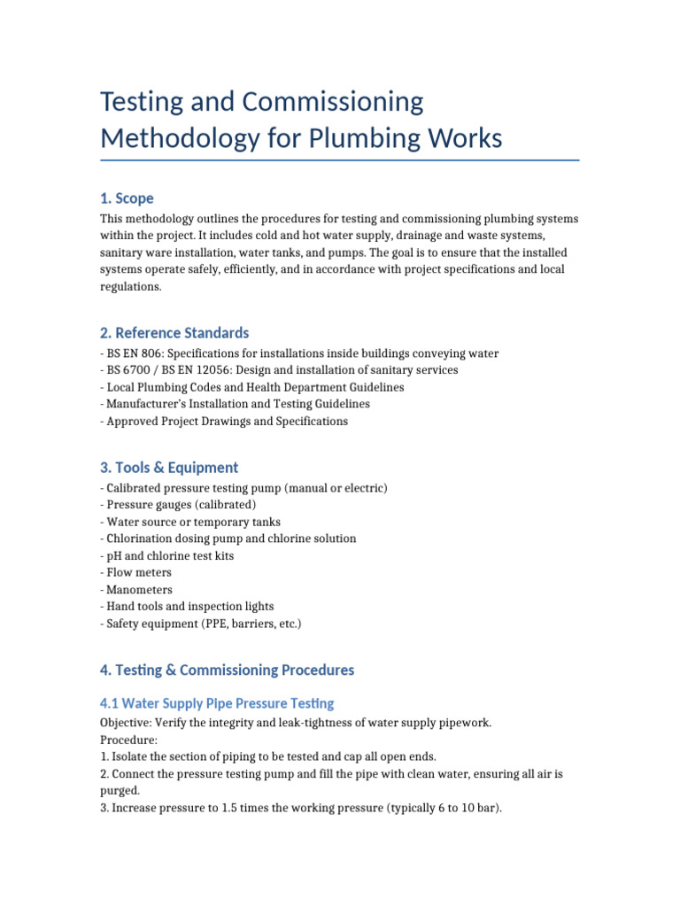 Plumbing Testing and Commissioning Methodology | PDF | Leak | Plumbing