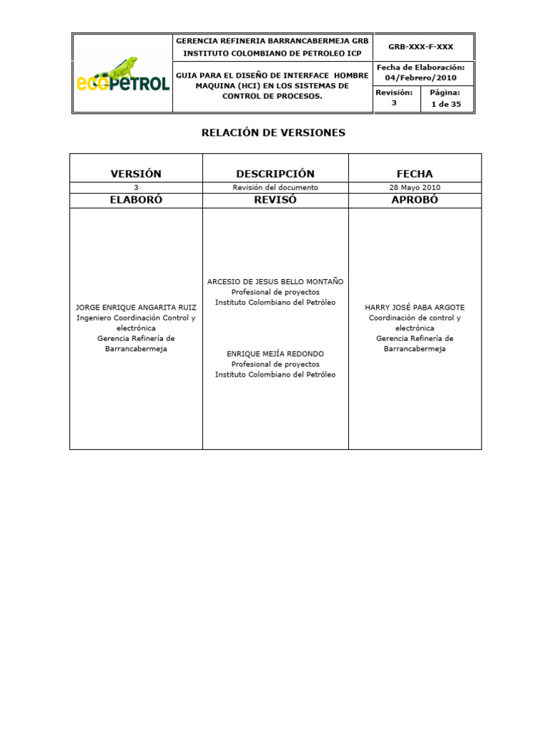 Guía HCI para Control de Procesos | PDF | Color | Matriz (Matemáticas)