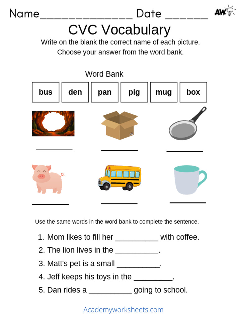 CVC Vocabulary Worksheet | PDF