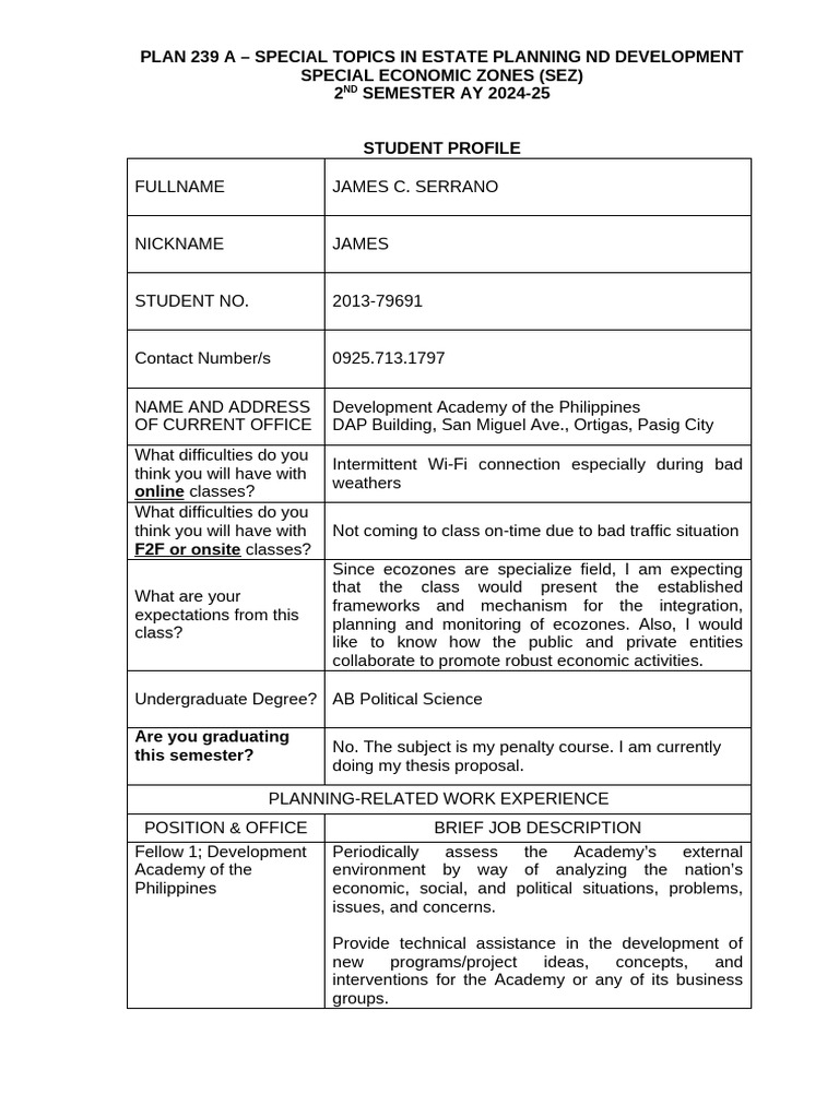 Plan 239A - Serrano James C - 2S - AY 24-25 | PDF