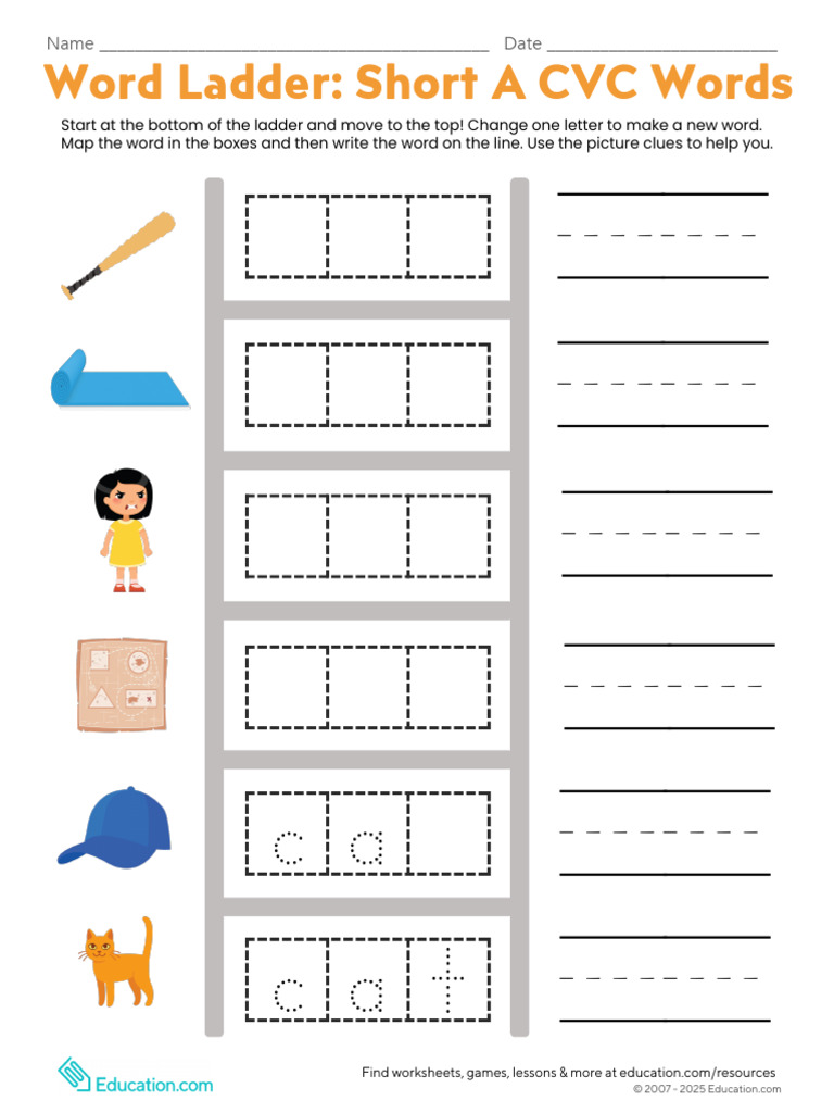 Word Ladder Short A CVC Words | PDF
