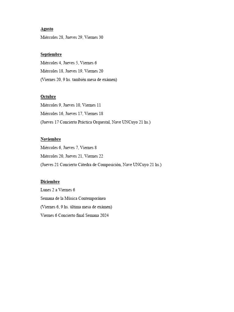 Fechas 2do. Cuatrimestre | PDF