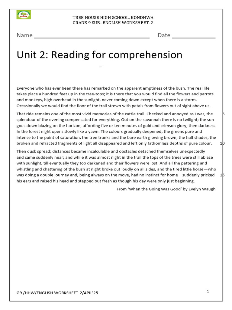 Grade 9 English Comprehension Unit 2 | PDF