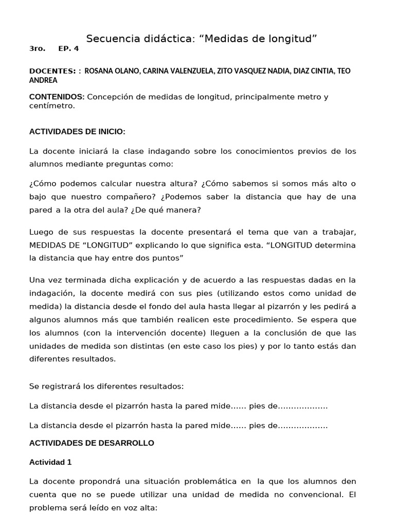 medidas de longitud secuencia | PDF | Longitud | Unidades de medida