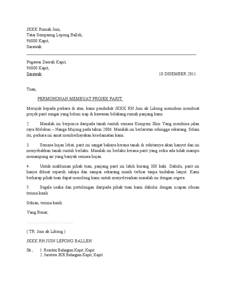 Surat Rasmi An Projek Parit. | PDF