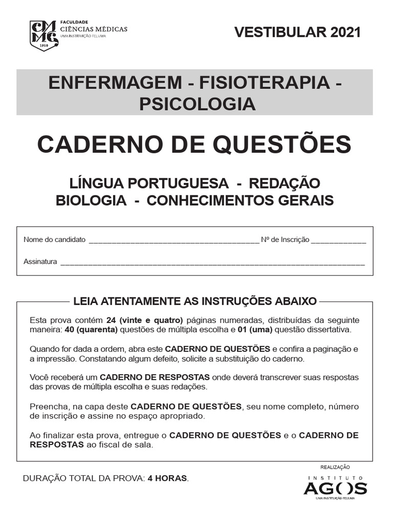 Prova FEP 2021 1o Semestre | PDF | Sistema circulatório | Enfermagem