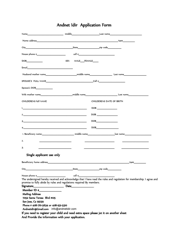 Andnet Idir Application Form: Single Applicant Use Only | PDF | Social ...