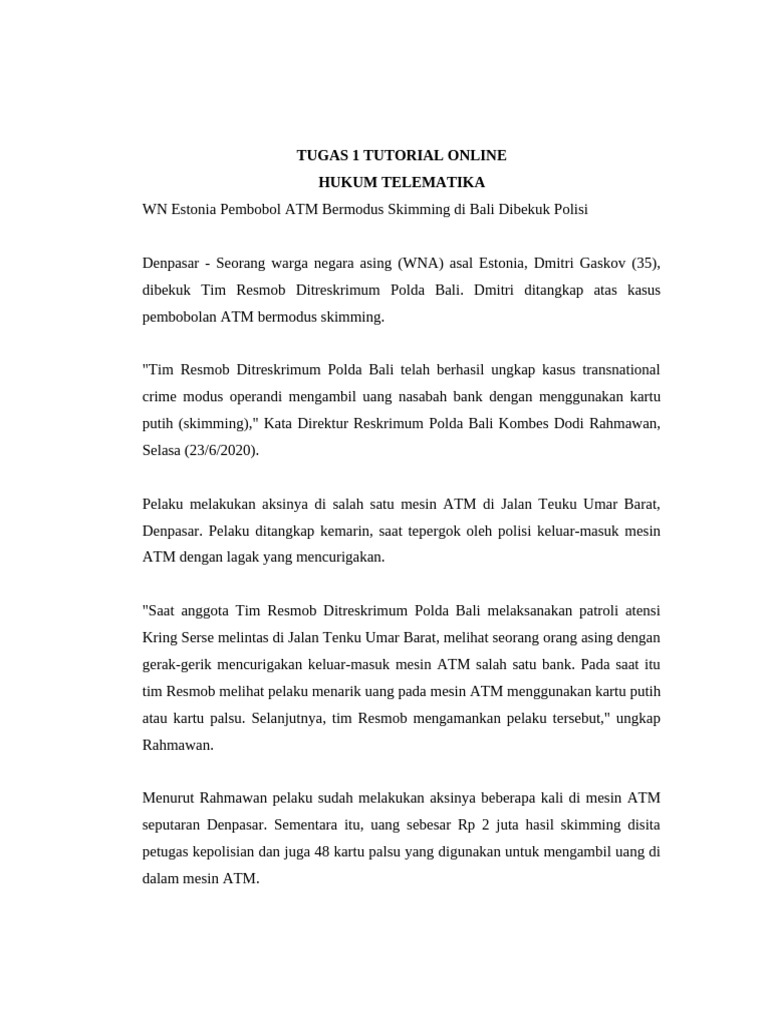 Tugas 1 Hukum Telematika | PDF
