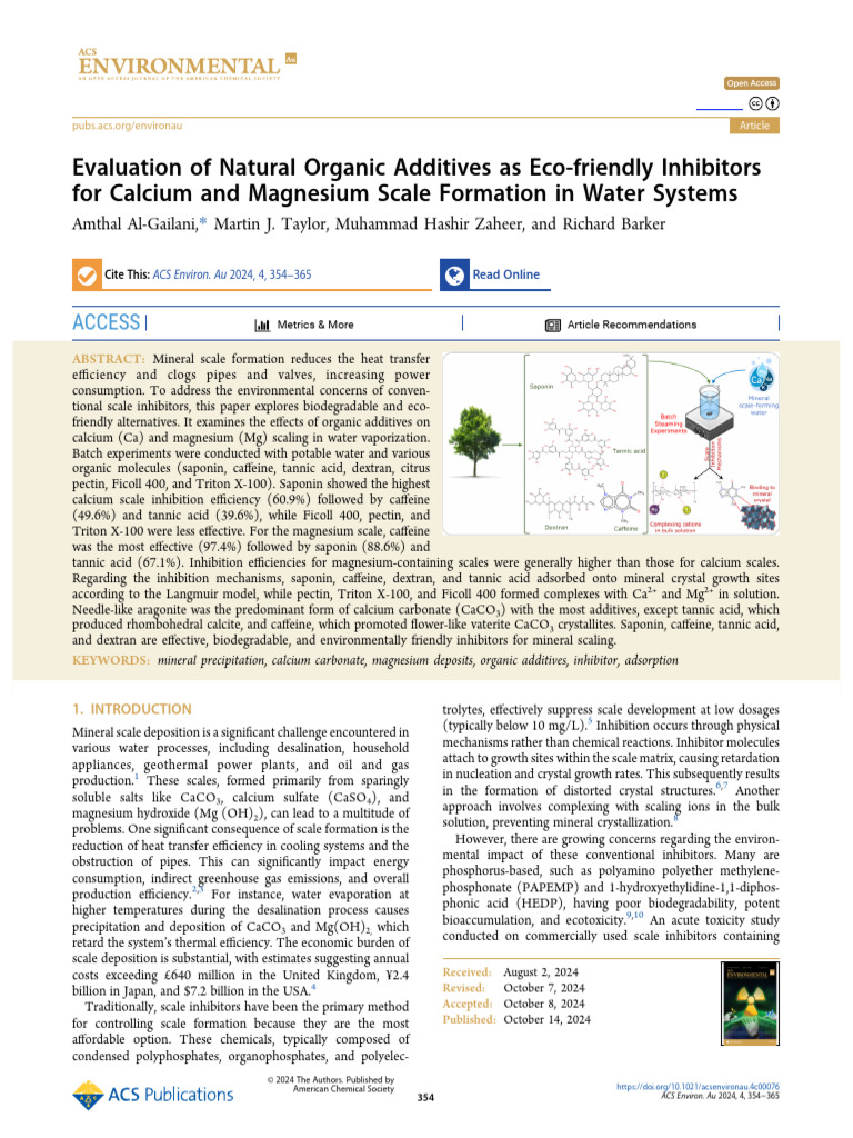 Evaluation of Natural Organic Additives As Ecofriendly Inhibitors For ...