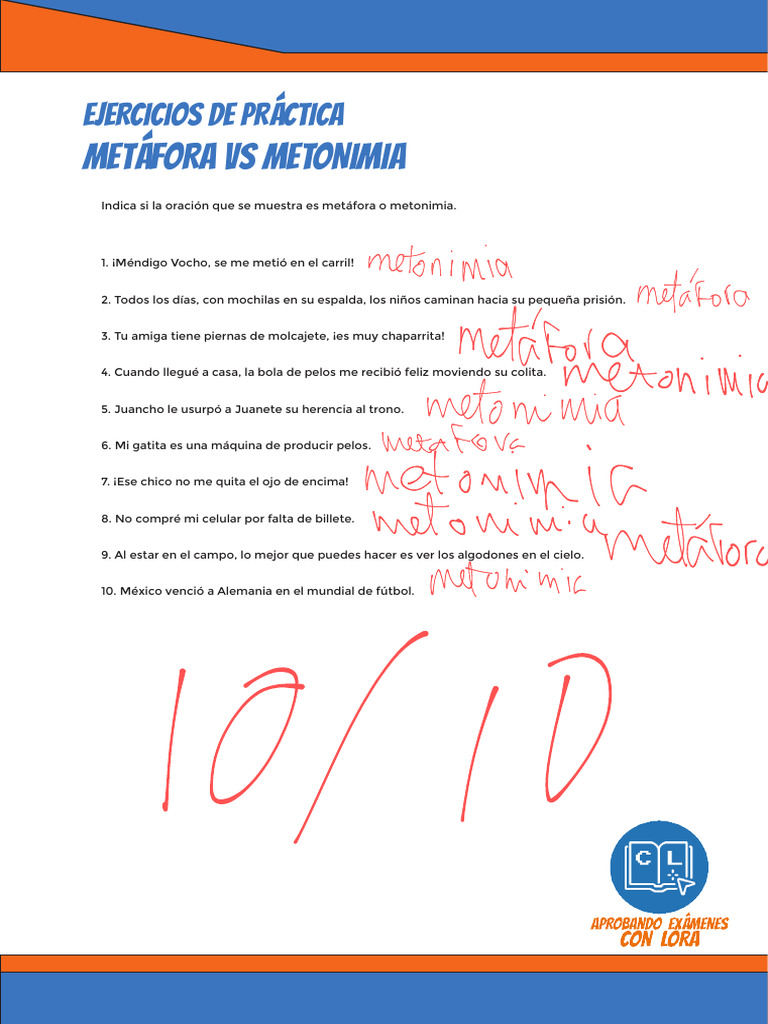 Ejercicios Metáfora vs metonimia_copia | PDF