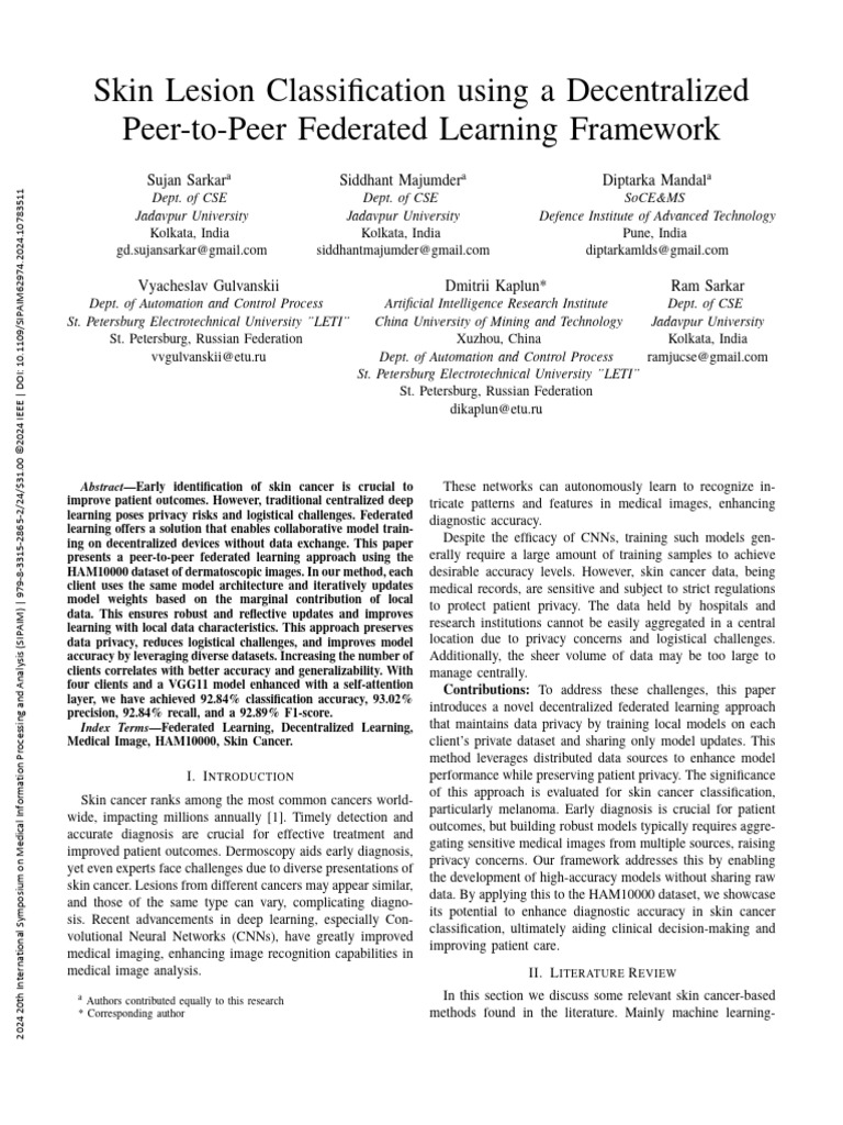 Skin Lesion Classification Using A Decentralized Peer-to-Peer Federated Learning Framework | PDF ...