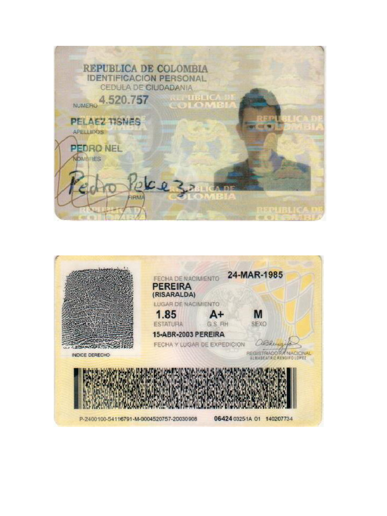 Cédula de Ciudadanía Pedro Nel Pelaez | PDF