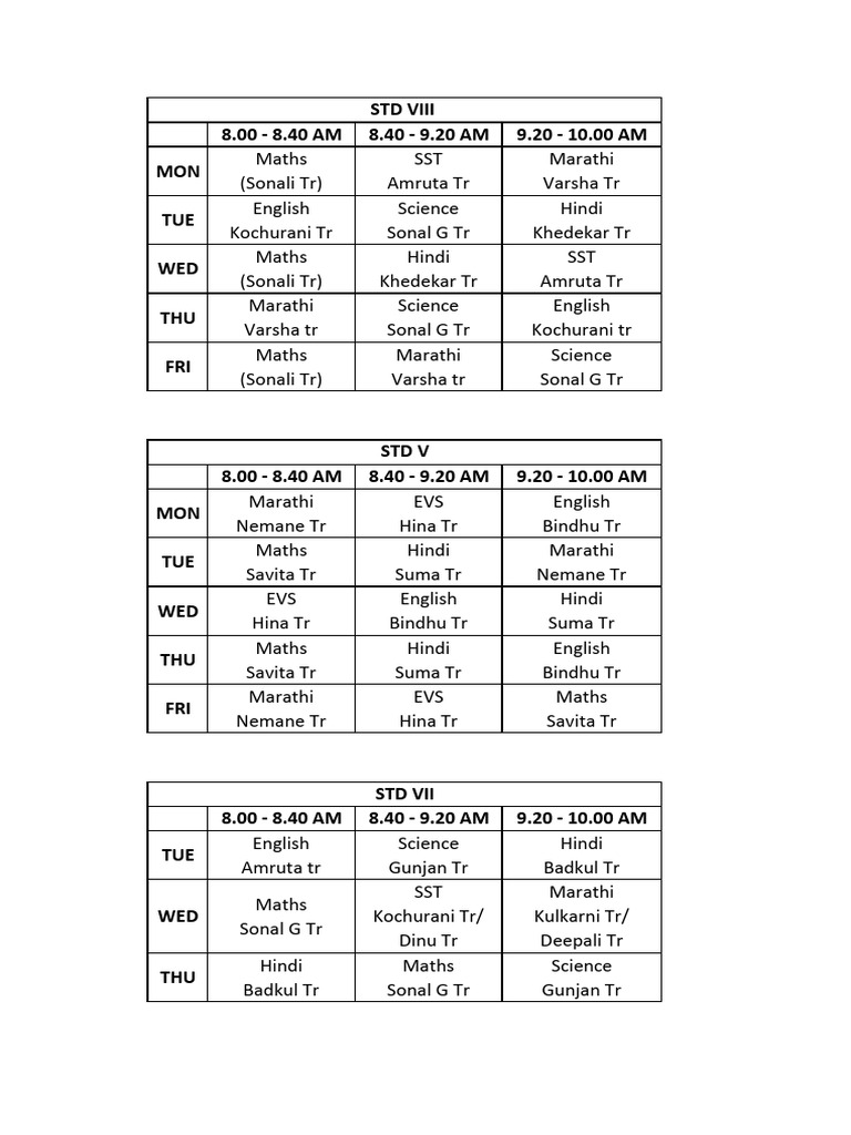 Extra Class Timetable | PDF