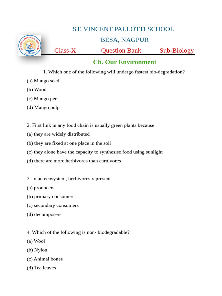 CH-Our Environment-Extra Question | PDF | Ecosystem | Recycling
