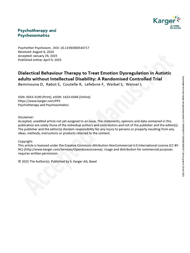 DBT for Emotion Dysregulation in Autistic Adults | PDF | Dialectical ...