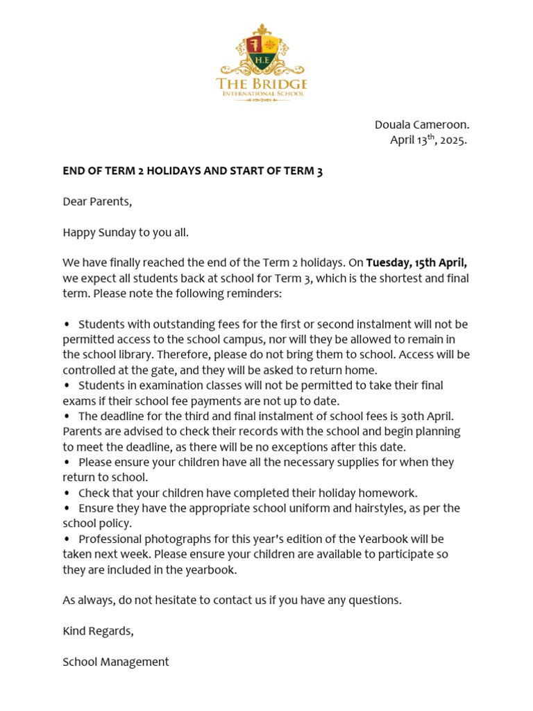 End of Term 2 Holidays and Start of Term 3 | PDF
