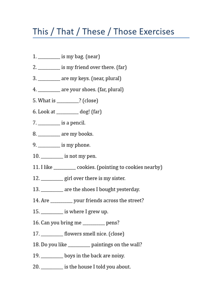 This That These Those Exercises | PDF