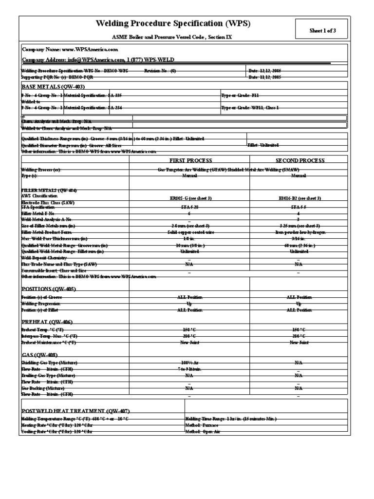 Asme Wps Demo | PDF | Welding | Construction