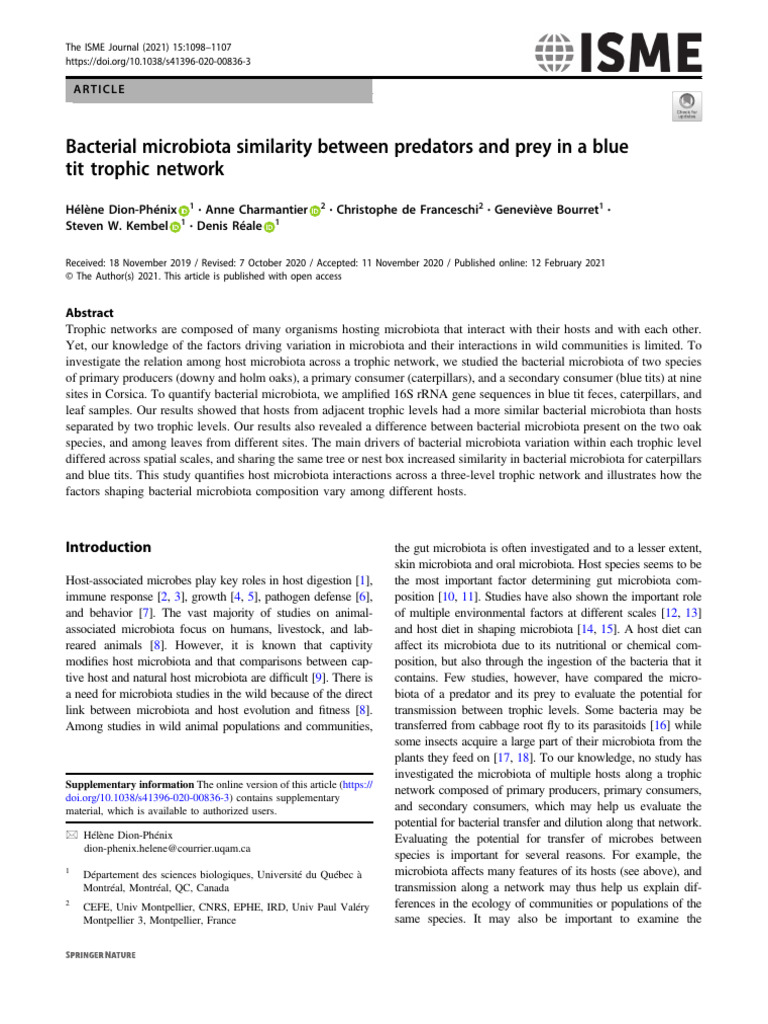 Bacterial Microbiota Similarity Between Predators and Prey in A Blue ...