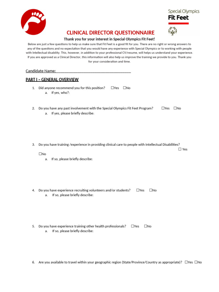 Fit Feet CD Application Questionnaire 2 2023 | PDF | Medicine | Health Care