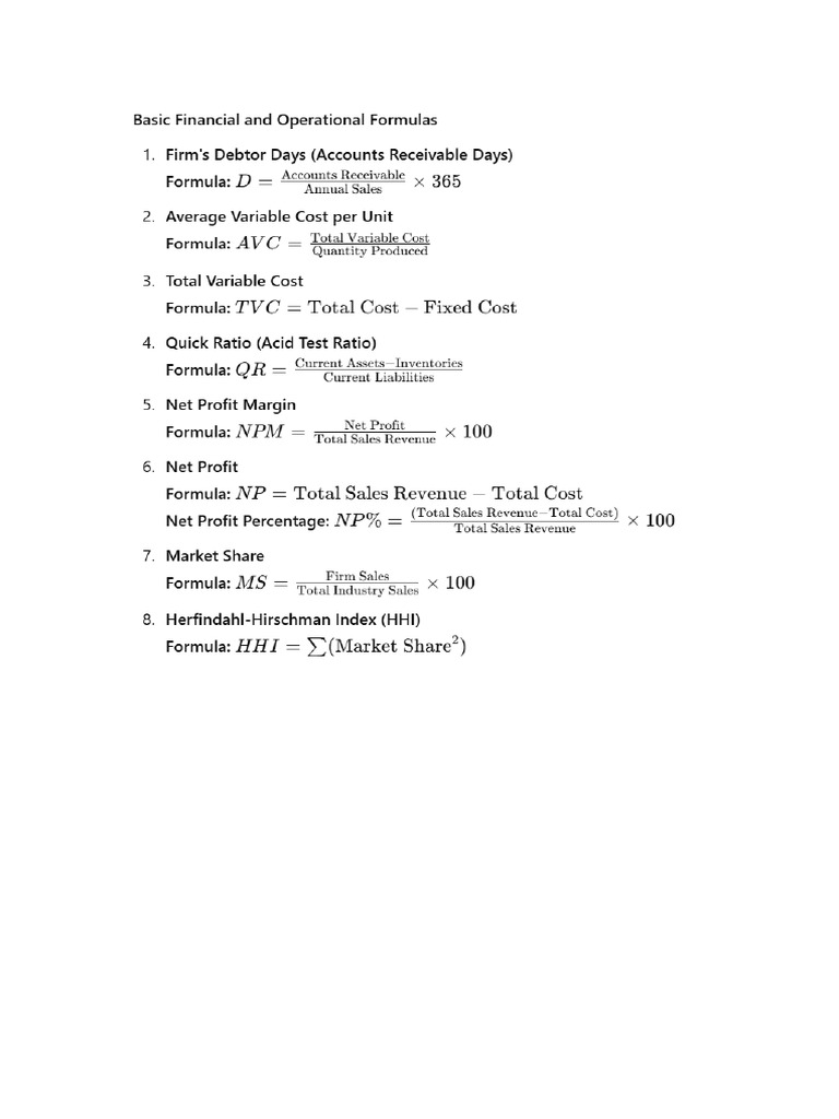 Basic Financial and Operational Formulas | PDF