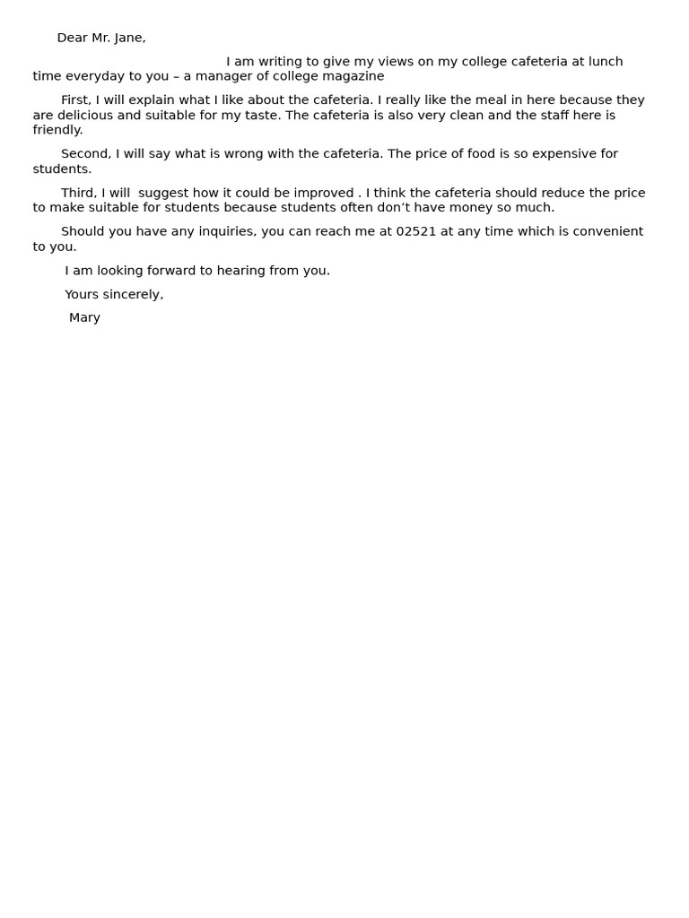 Writing About A Cafeteria | PDF