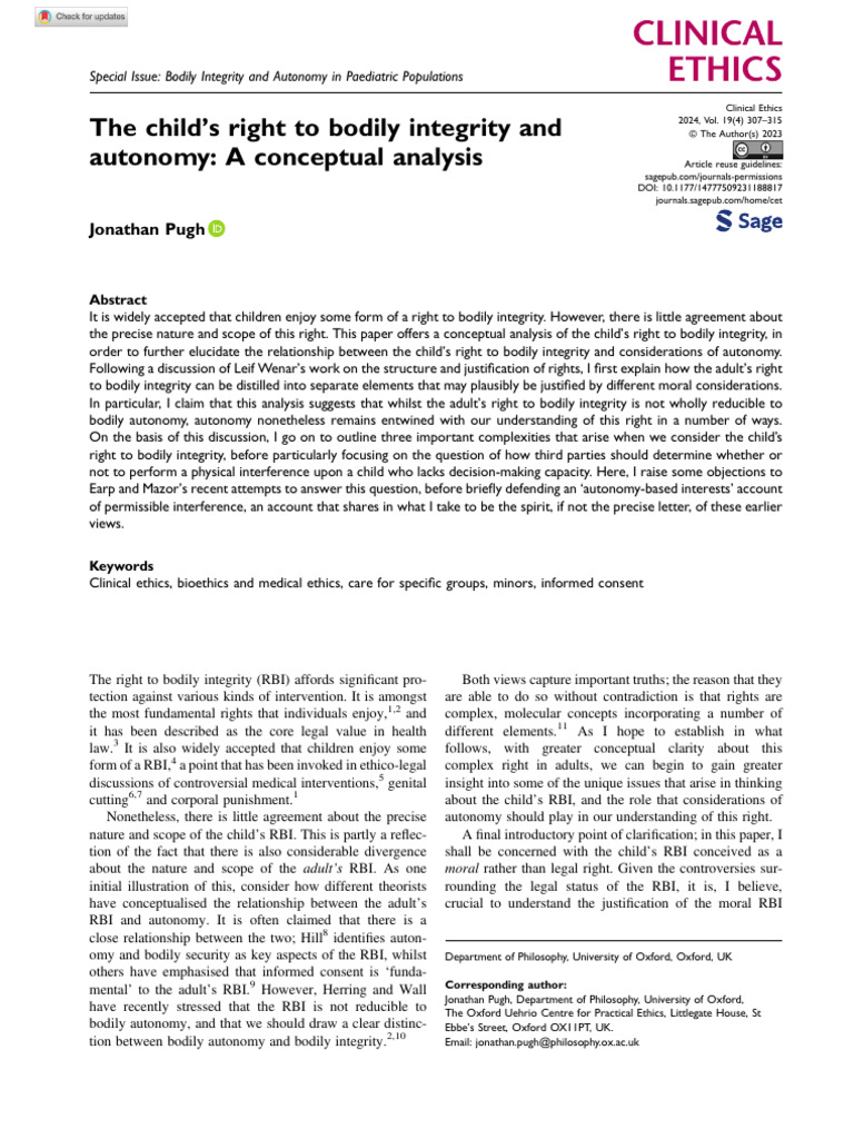 Pugh 2023 The Child S Right To Bodily Integrity and Autonomy A ...