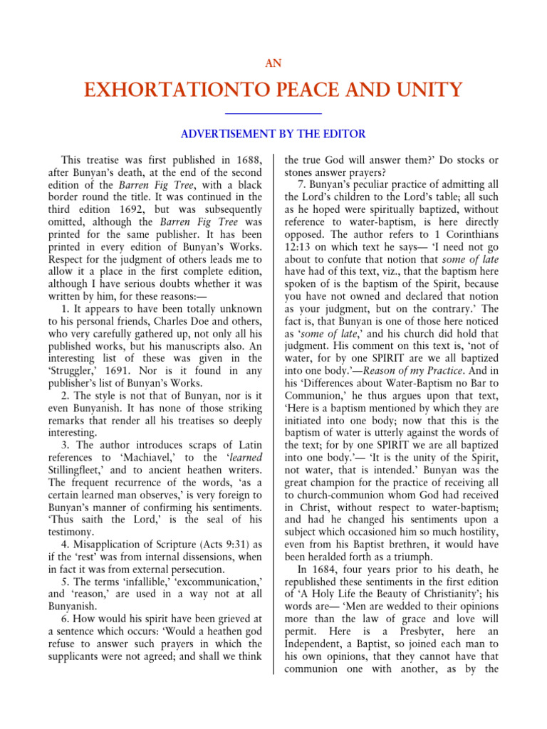 An Exhortation To Peace and Unity | PDF | Baptism | Jesus