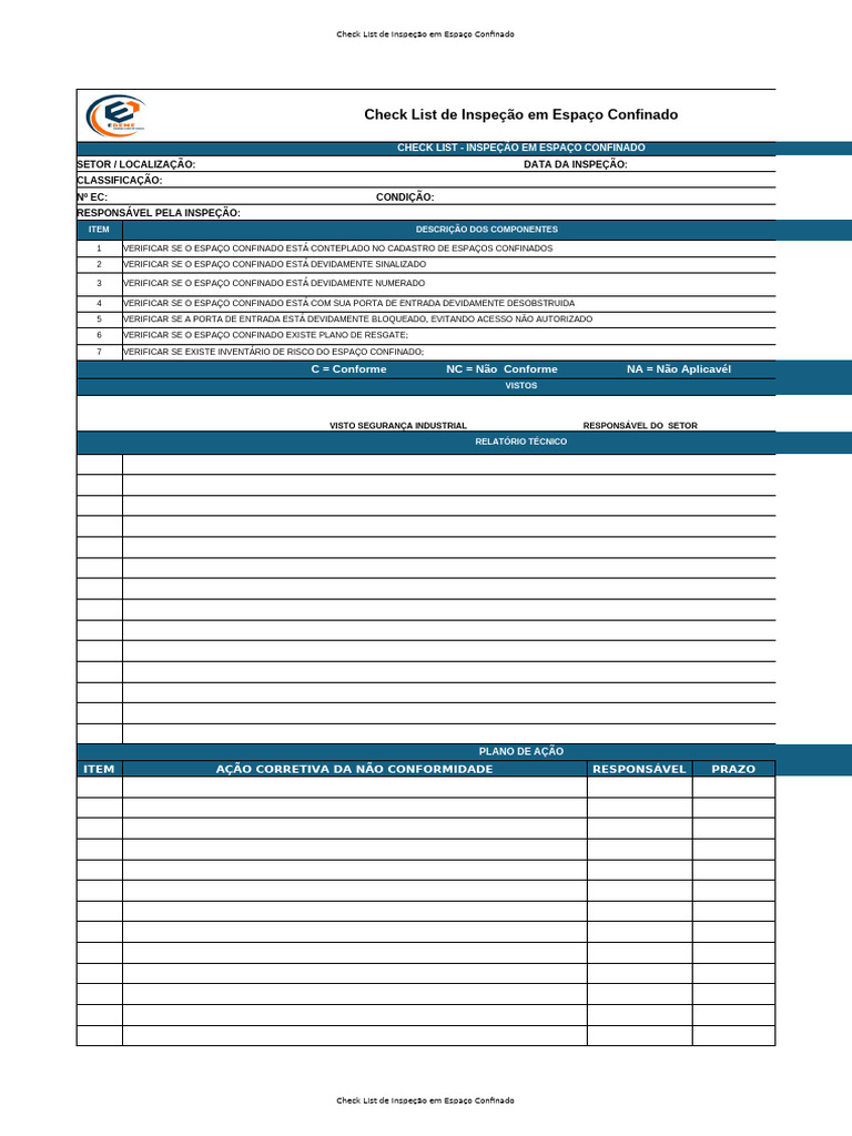 Check List de Inspeção em Espaço Confinado | PDF | Segurança