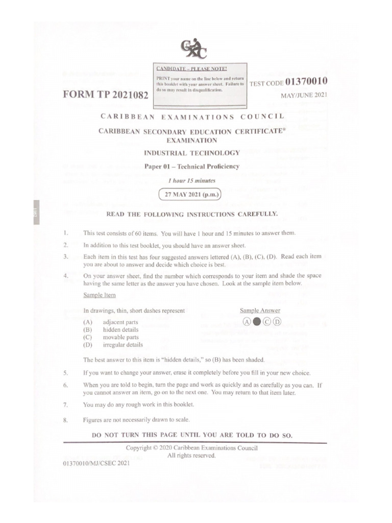 2021 CSEC Industrial Technology Past Paper-D1CAF | PDF