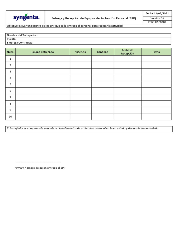 Hse0002 - Entrega Epp | PDF
