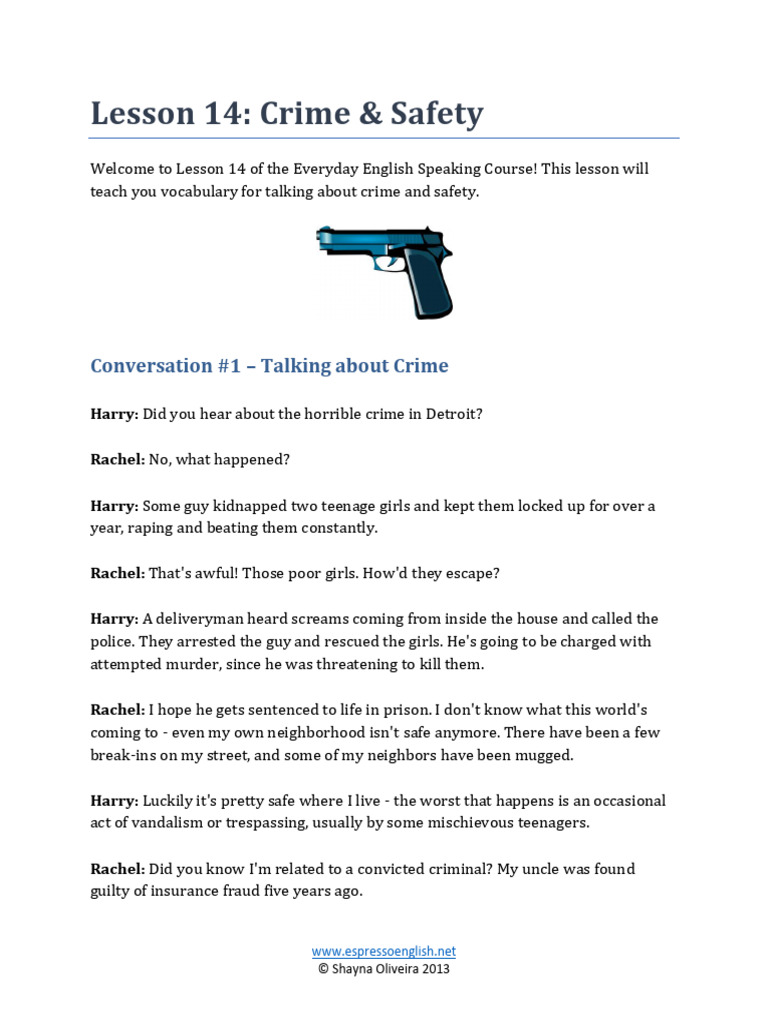 Lesson 14 - Crime and Safety | PDF | Driving Under The Influence | Robbery