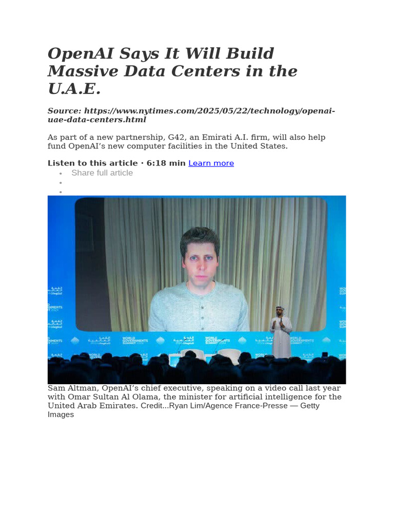 4 - OpenAI Says It Will Build Massive Data Centers in The U.A.E. | PDF ...