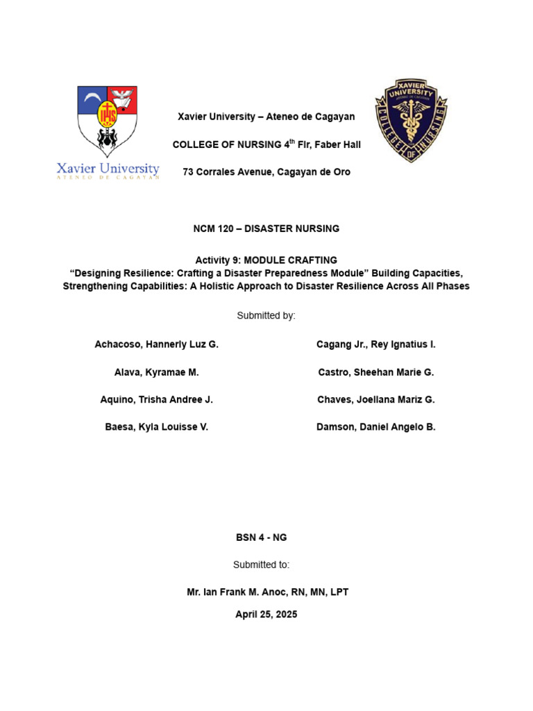 NCM 120 LEC ACTIVITY 9 GROUP 1 - Chaves | PDF | Disaster Risk Reduction | Emergency Management