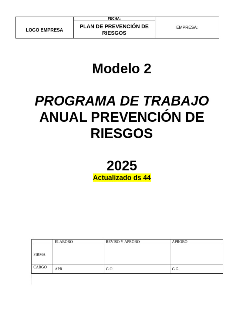 Programa Prevencion de Riesgos 2025 MODELO 2 v2 | PDF | Seguridad y salud ocupacional ...