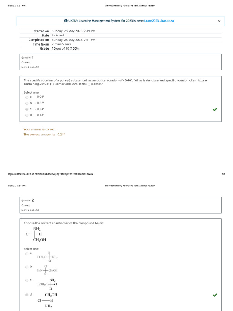 Stereochemistry Formative Test - Attempt Review - 250511 - 171600 | PDF ...