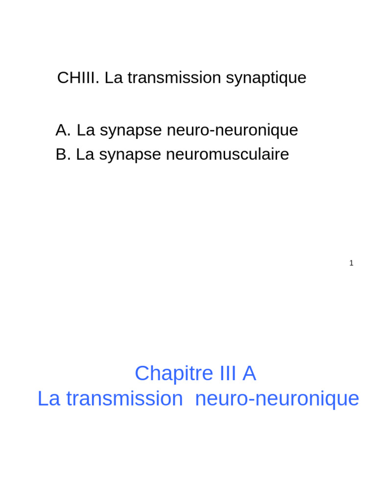 Synapse Neuro-Neuronique et Transmission | PDF | Synapse | Potentiel ...