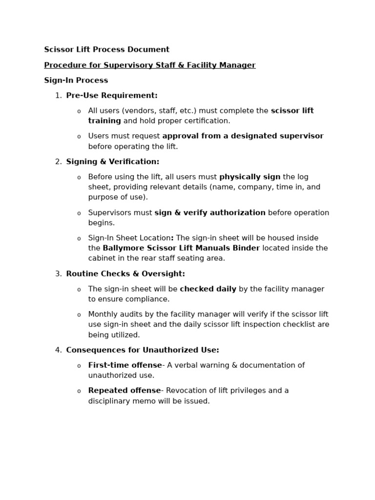 Scissor Lift Use Process Document | PDF