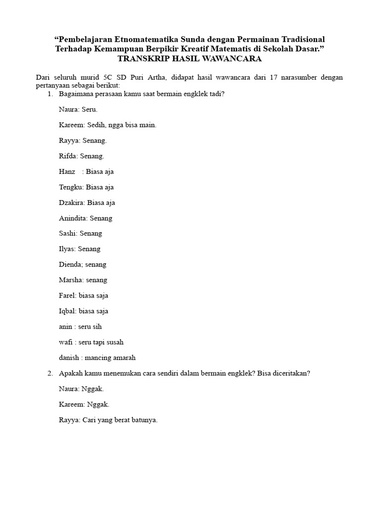 Transkrip Hasil Wawancara | PDF