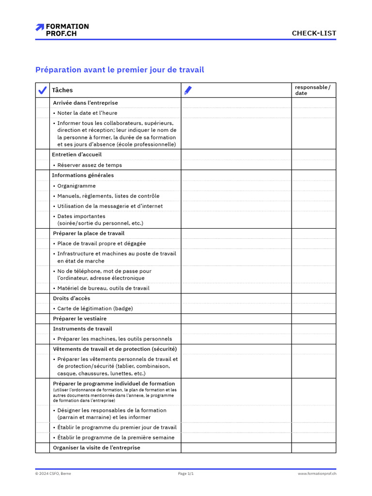 Check List Preparation Premier Jour | PDF