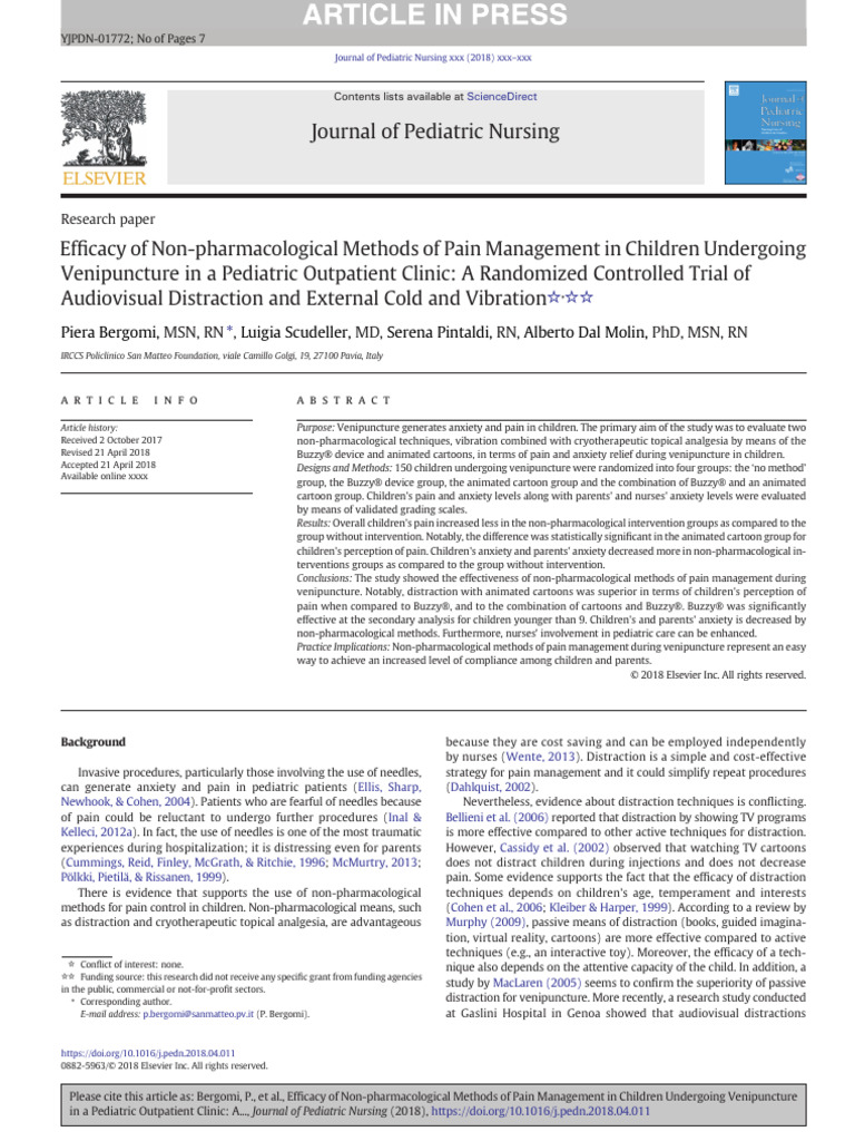 Efficacy of Non-pharmacological Methods of Pain Management in Children Undergoing | PDF | Pain ...