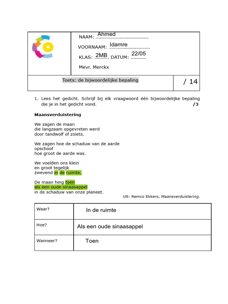 toets de bijwoordelijke bepaling (1) | PDF