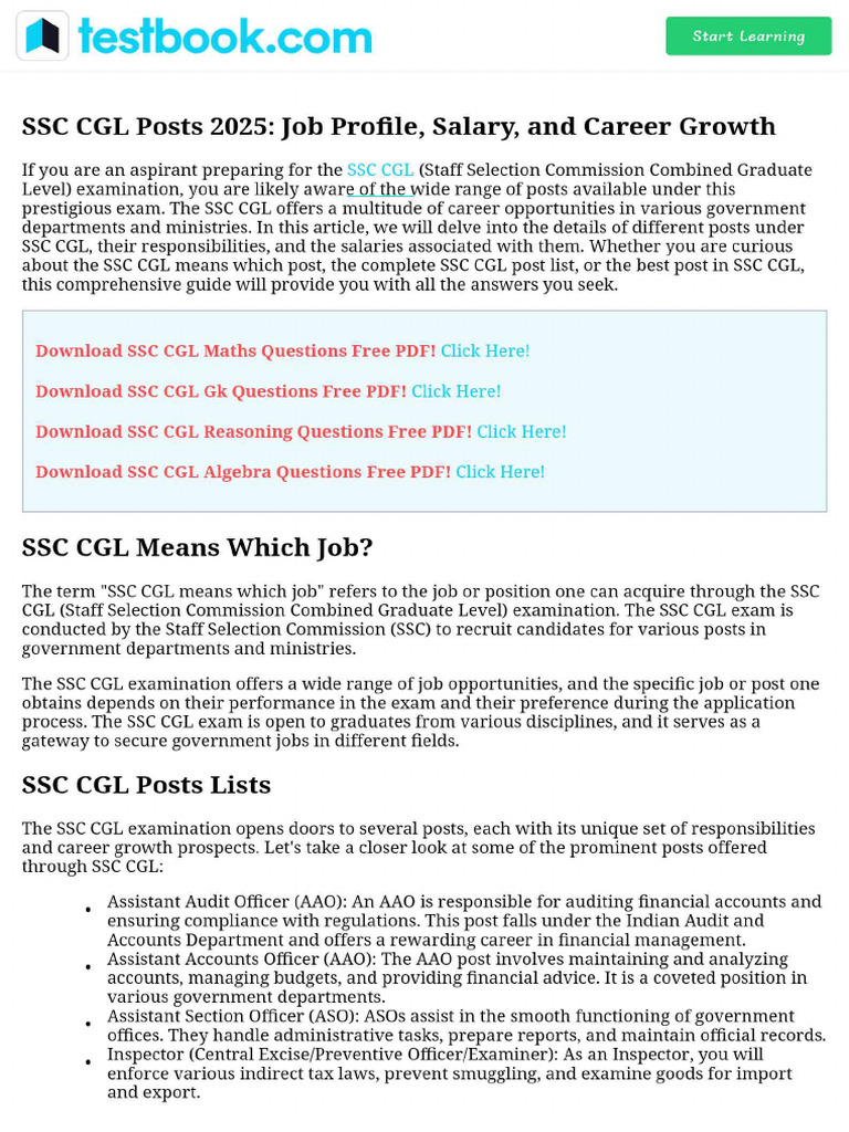 SSC CGL Posts 2025 - Job Profile, Salary, and Career Growth | PDF