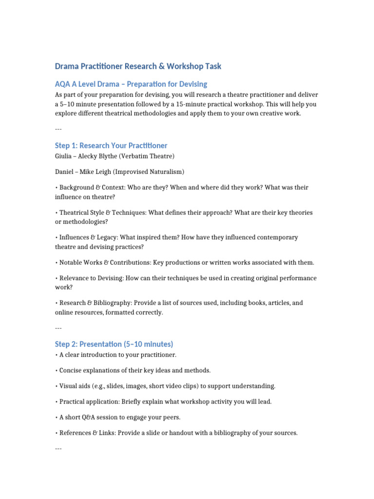 AQA Drama Practitioner Workshop Guide | PDF | Methodology | Theory