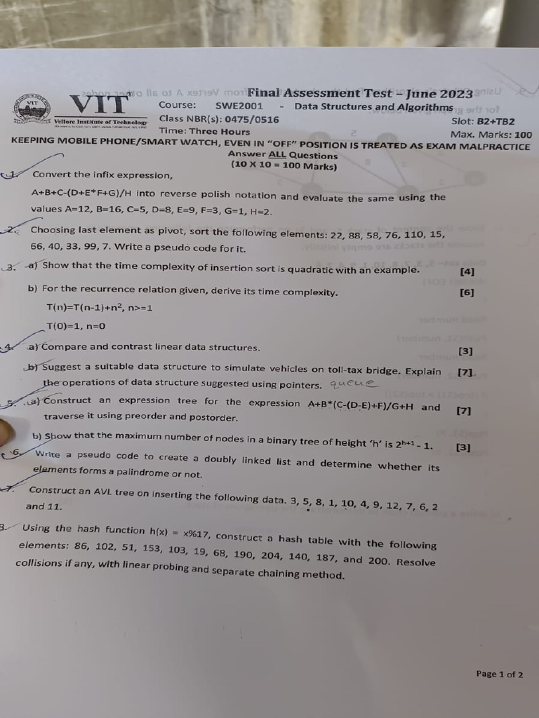 Bcse202l Fat B2 2023 | PDF