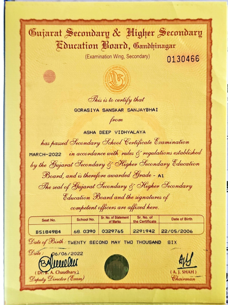 10th passing certificate | PDF